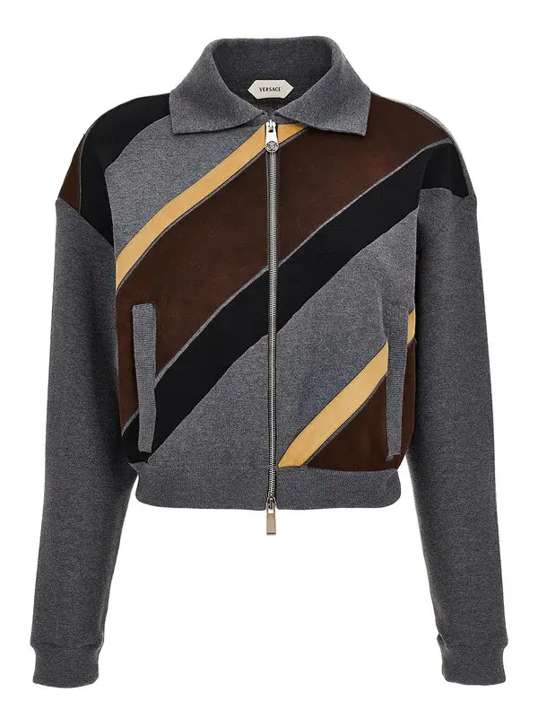 Versace Panelled Virgin Wool-blend Bomber Jacket - Grey