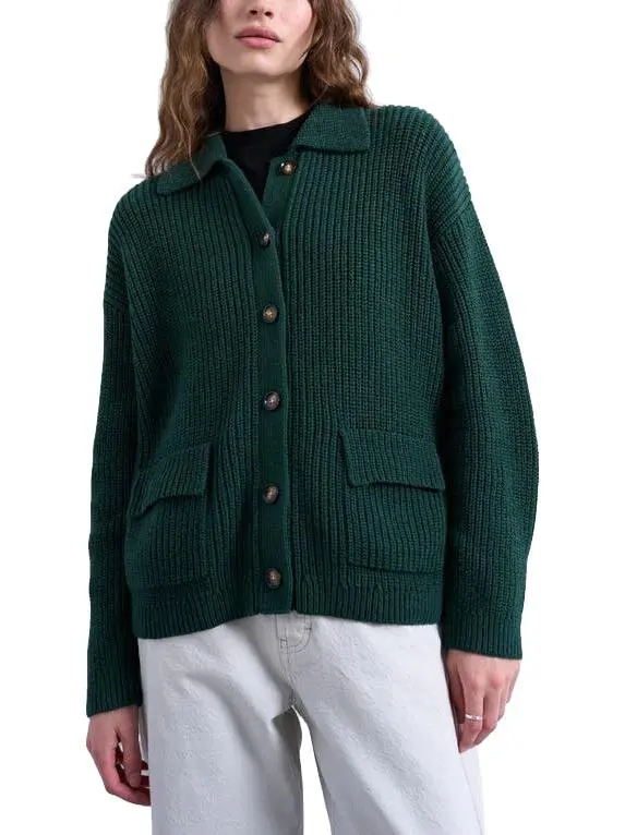 Topshop Collared Cotton-blend Sweater Jacket - Medium Green