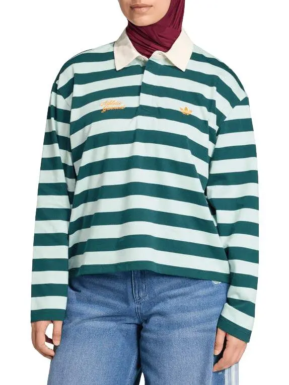 Adidas Originals By Alexander Wang Athletic Department Stripe Oversize Rugby Shirt - Aurora Ivy/green Tint
