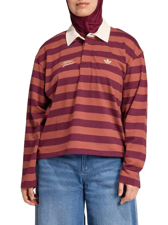 Adidas Originals By Alexander Wang Athletic Department Stripe Oversize Rugby Shirt - Maroon/wild Sepia