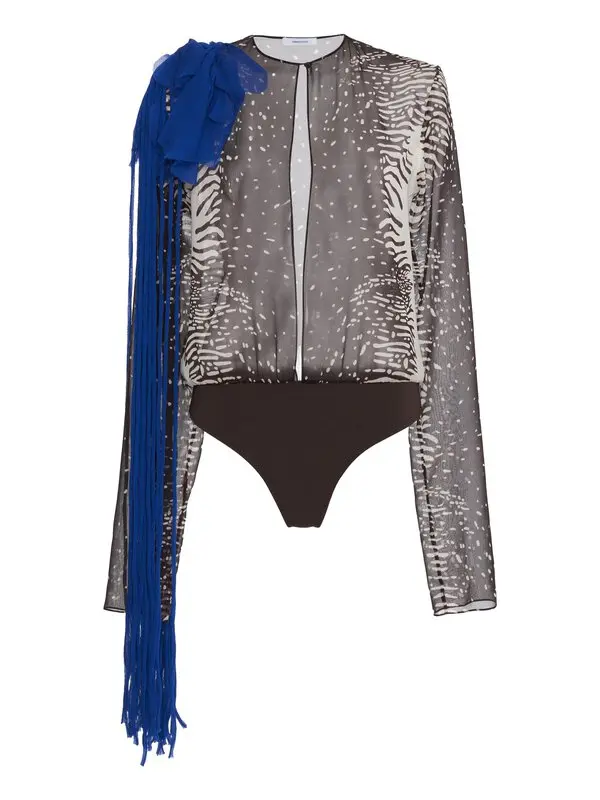 FERRAGAMO Printed Sheer Silk Top - Brown