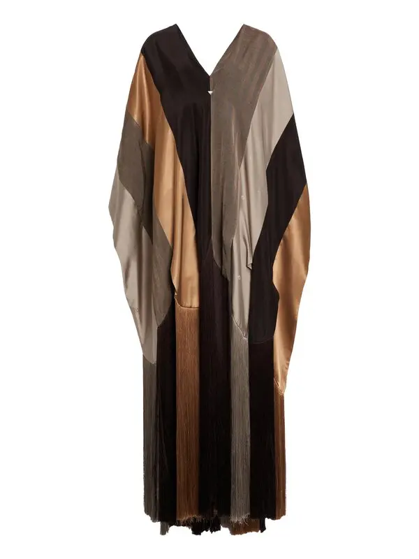 FERRAGAMO Colorblock Silk Fringe Top - Brown