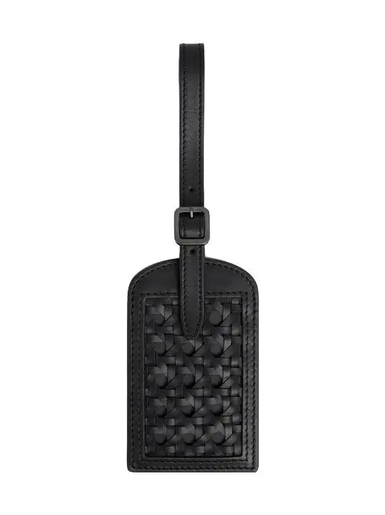 AVITEUR Paglia Di Vienna Weave Calfskin Luggage Tag - Black