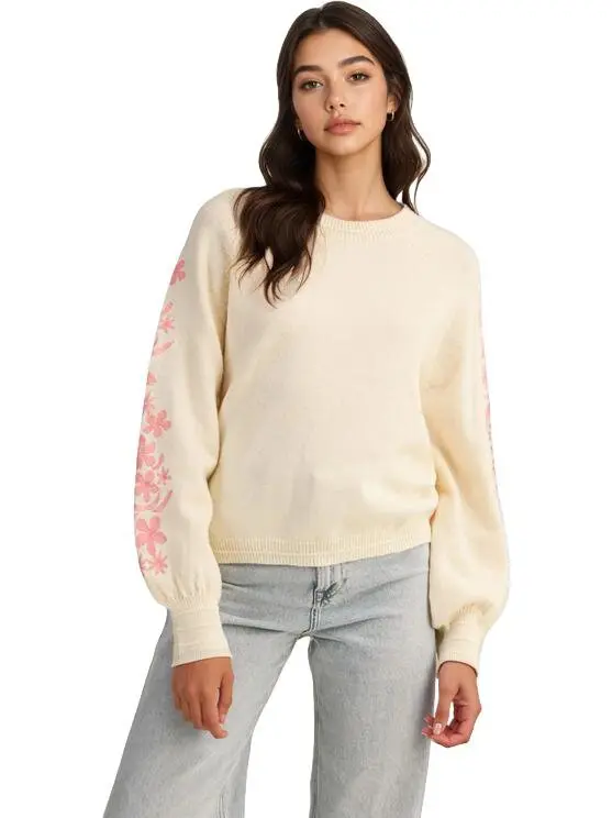 KNIT & LOUNGE Floral Embroidered Knit Sweater - Off-white/cream