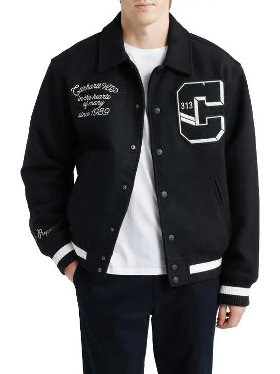 Carhartt Work In Progress World Class Felted Varsity Jacket - Black