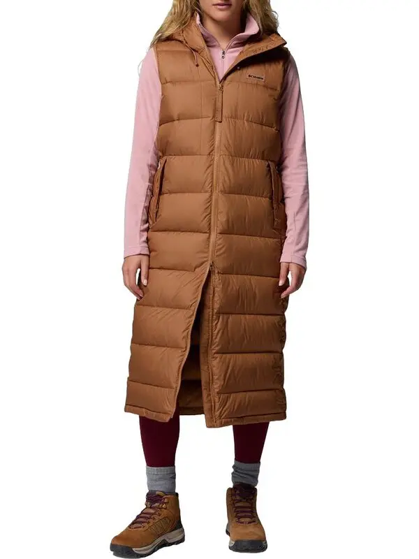 Columbia Pike Lake Ii Water Repellent Insulated Longline Hooded Vest - Camel Brown 224
