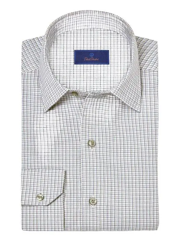 David Donahue Cotton & Cashmere Micro Check Sport Shirt - Blue Multi