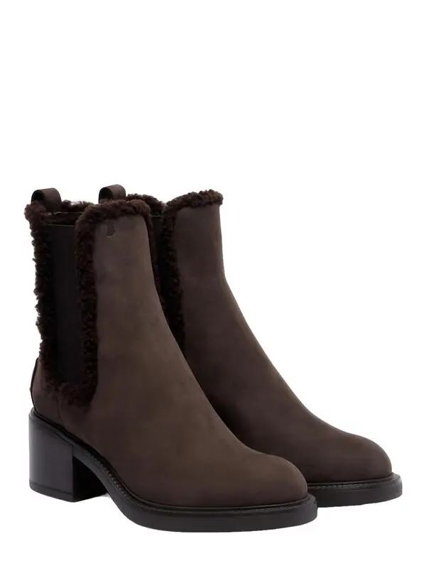 TOD'S Shearling-lined Leather Chelsea Boots - Brown
