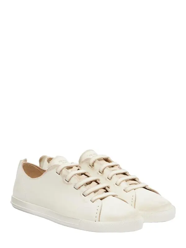 Prada Distressed Leather Low-top Sneakers - White
