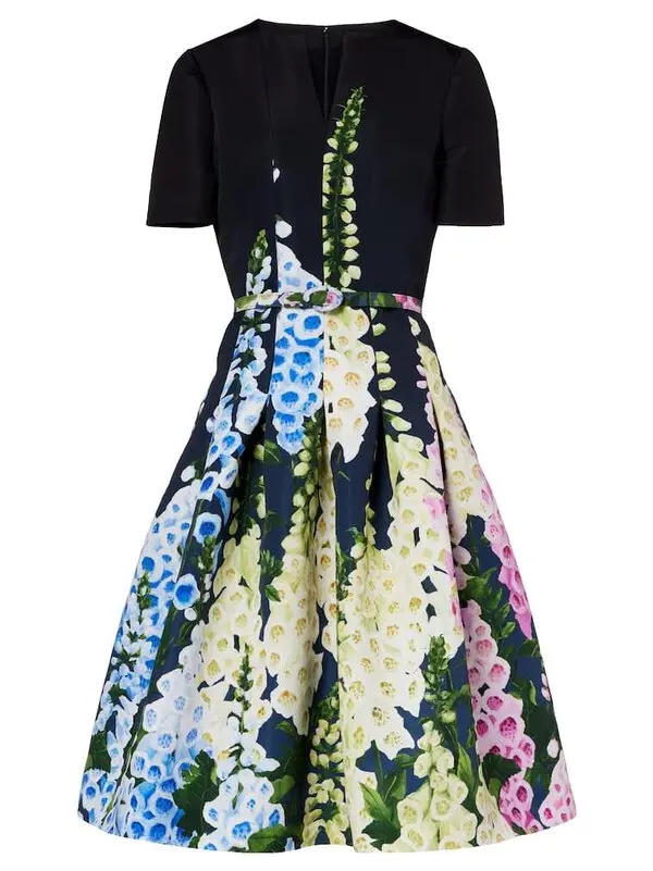 Oscar De La Renta Floral Print Midi Dress - Blue