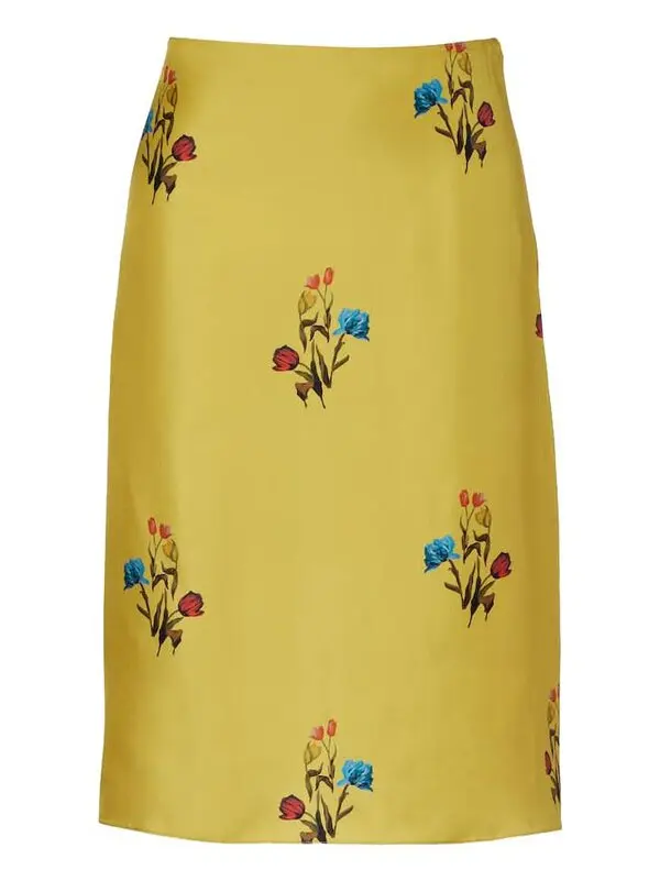Marni Floral Silk Midi Skirt - Yellow