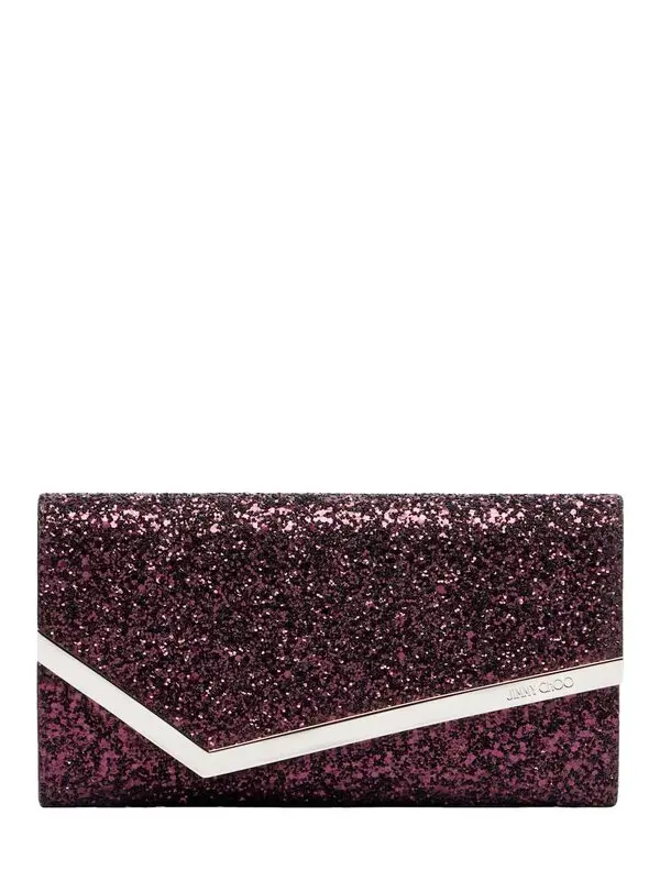 JIMMY CHOO Emmie Glitter Clutch - Burgundy