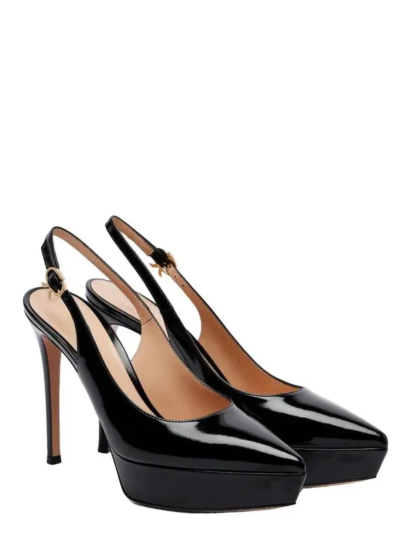 GIANVITO ROSSI Dasha 115 Patent Leather Platform Slingback Pumps - Black