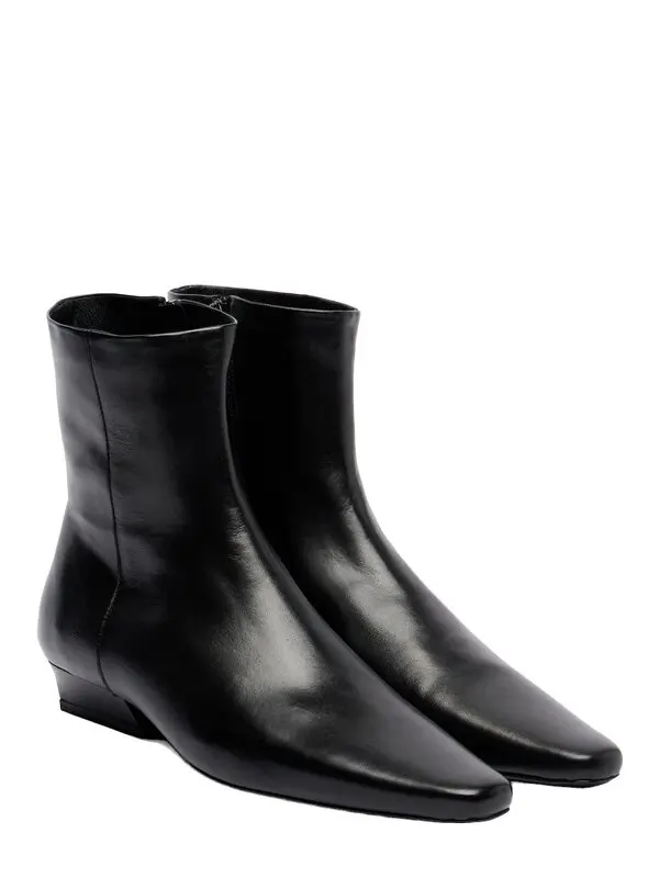 Staud Wally Flat Leather Ankle Boots - Black