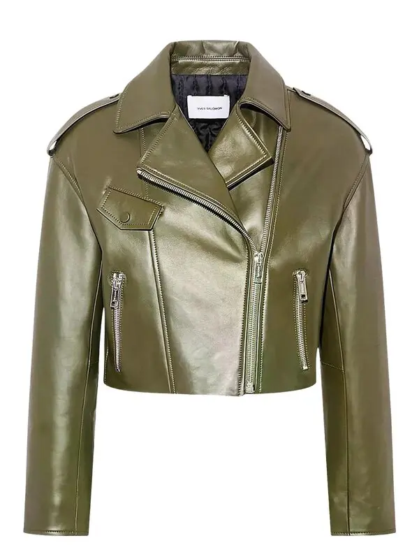 YVES SALOMON Leather Biker Jacket - Green