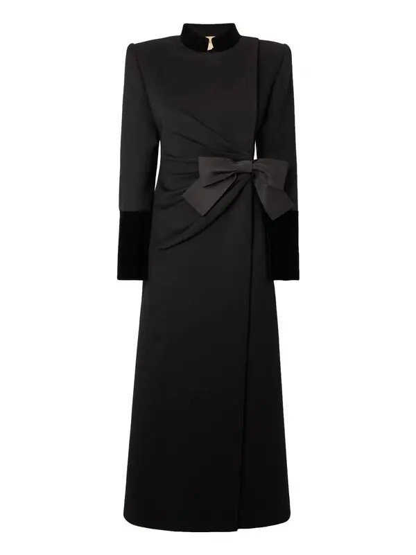 Valentino Garavani Wool And Cashmere-blend Coat With Velvet Trims And Bow Detail - Black