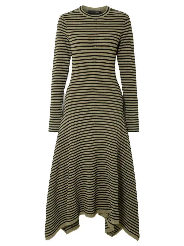 Proenza Schouler Didi Frayed Striped Knitted Midi Dress - Green