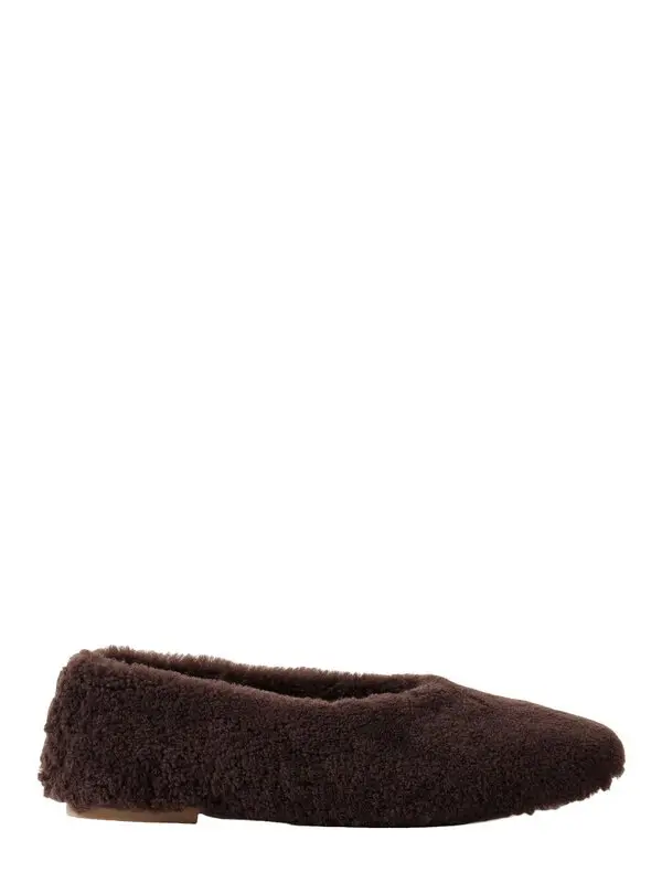 Staud Alba Ballet Shearling Flats - Brown
