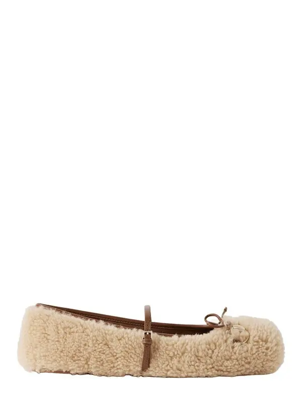 Gucci Horsebit Shearling Ballerina Flats - Neutrals