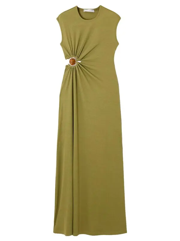 Christopher Esber Cutout Embellished Ribbed-jersey Maxi Dress - Green