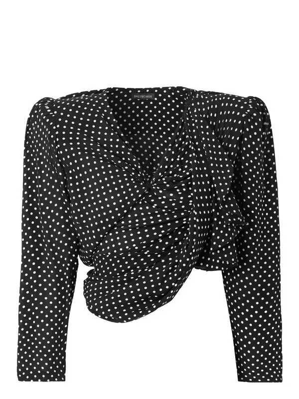 Balenciaga Ruffled Gathered Polka-dot Crepe De Chine Blouse - Black