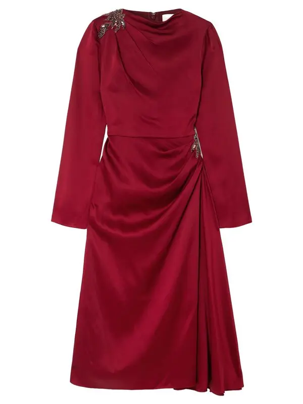 Erdem Draped Crystal-embellished Satin Midi Dress - Red