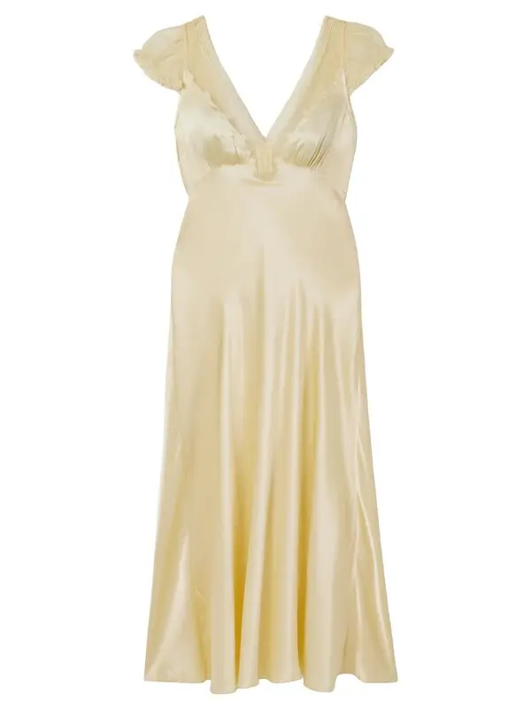 DÔEN Corelia Tulle-trimmed Silk-satin Midi Dress - Yellow
