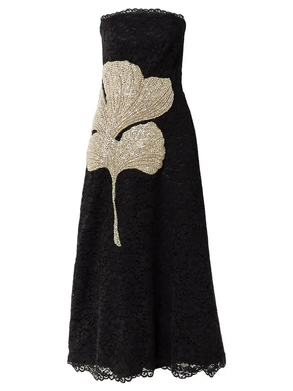 Costarellos Hallis Strapless Crystal-embellished Lace Midi Dress - Black