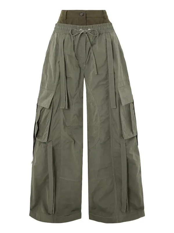Dolce & Gabbana Oversized Tie-detailed Waxed-faille Cargo Pants - Green