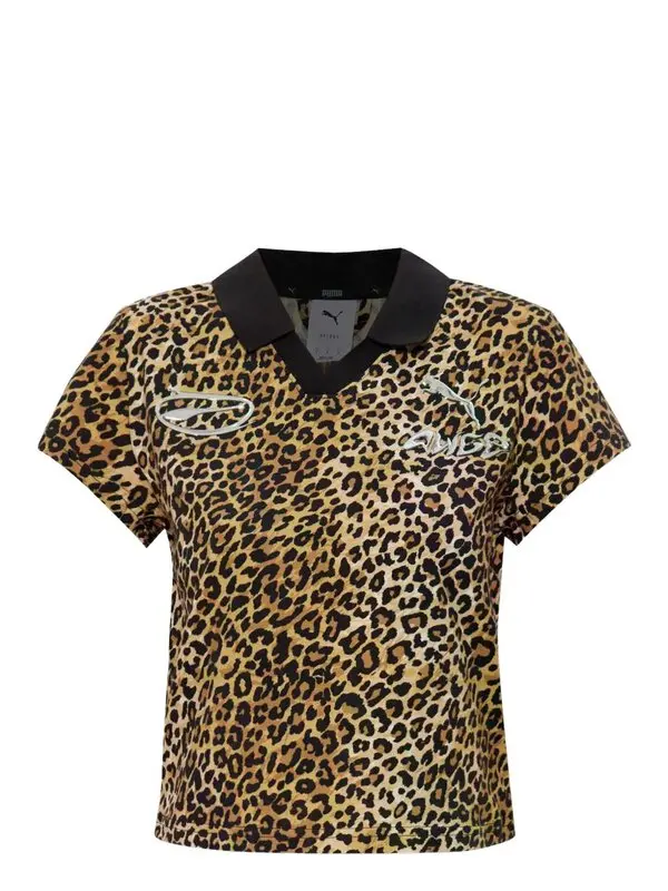 PUMA Animal Print Collared Top - Brown