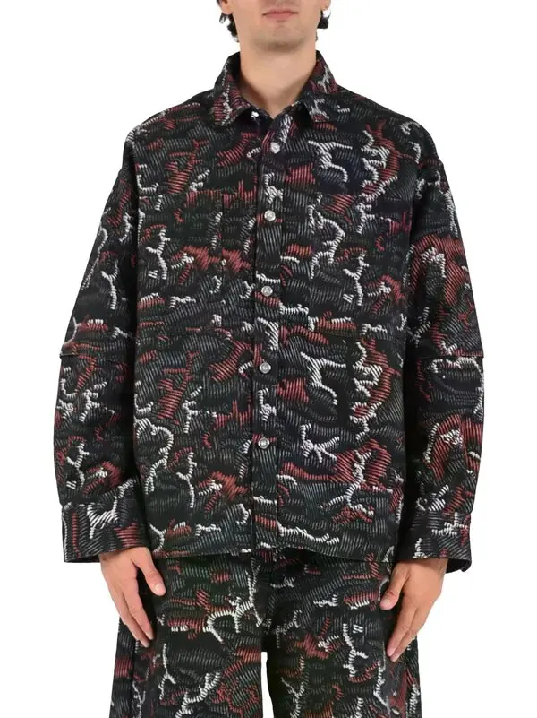 PDF Buttoned Patterned Shirt - Black