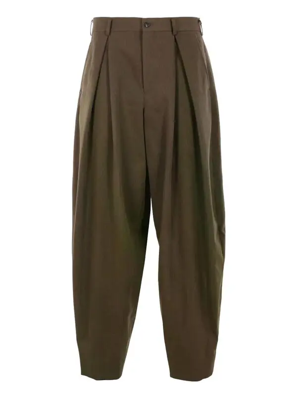 Comme Des Garçons Pleated Herringbone Trousers - Brown