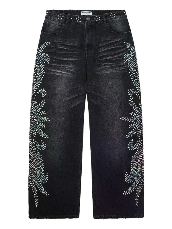 VALE FOREVER Rhinestone-embellished Straight Leg Jeans - Black
