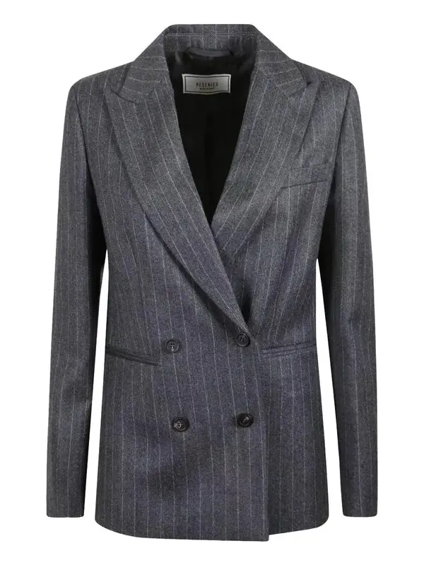 Peserico Pinstripe Double-breasted Jacket - Grey