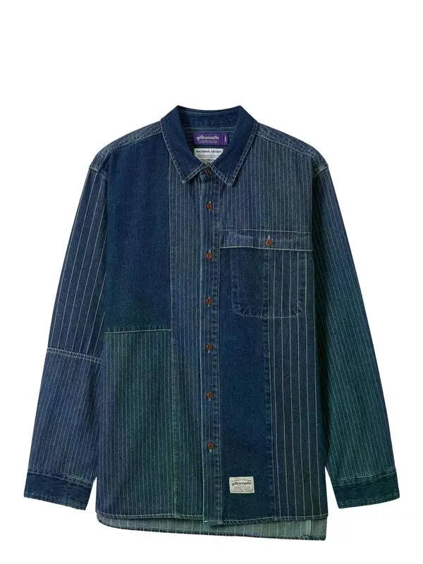 AFTERMATHS Pinstriped Denim Shirt - Blue