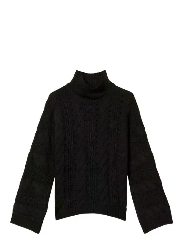 TWINSET Cable Knit High Neck Sweater - Black