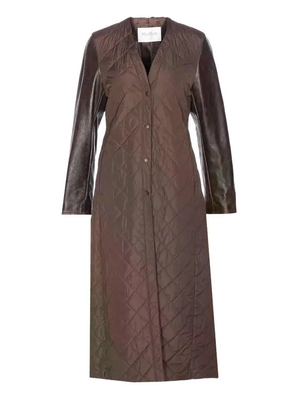 Max Mara Quilted Berta Coat With Leather Sleeves - Brown