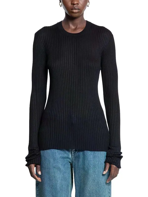 JIL SANDER Long-sleeve Ribbed-knit Top - Black