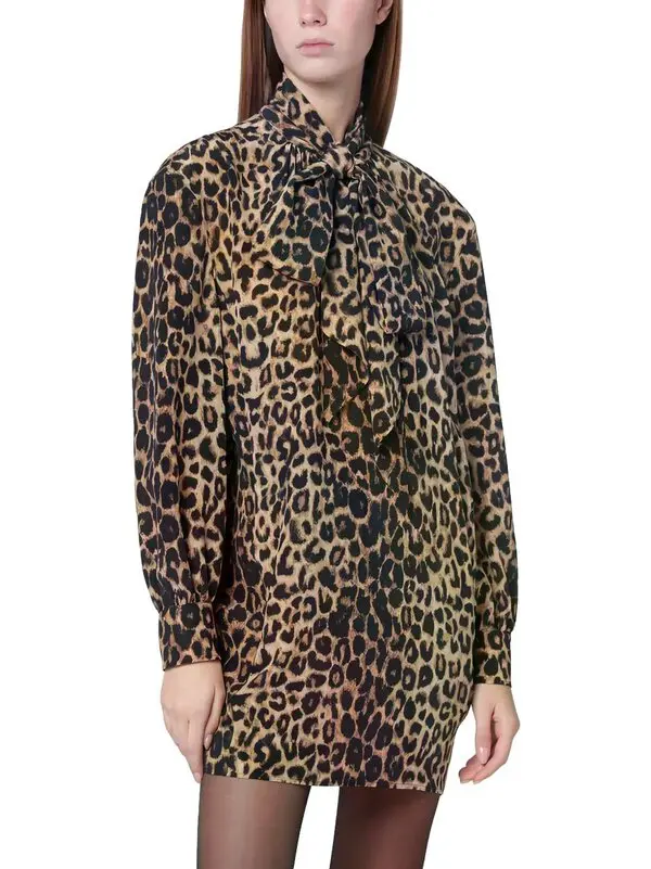Saint Laurent Leopard Print Tie Dress - Brown