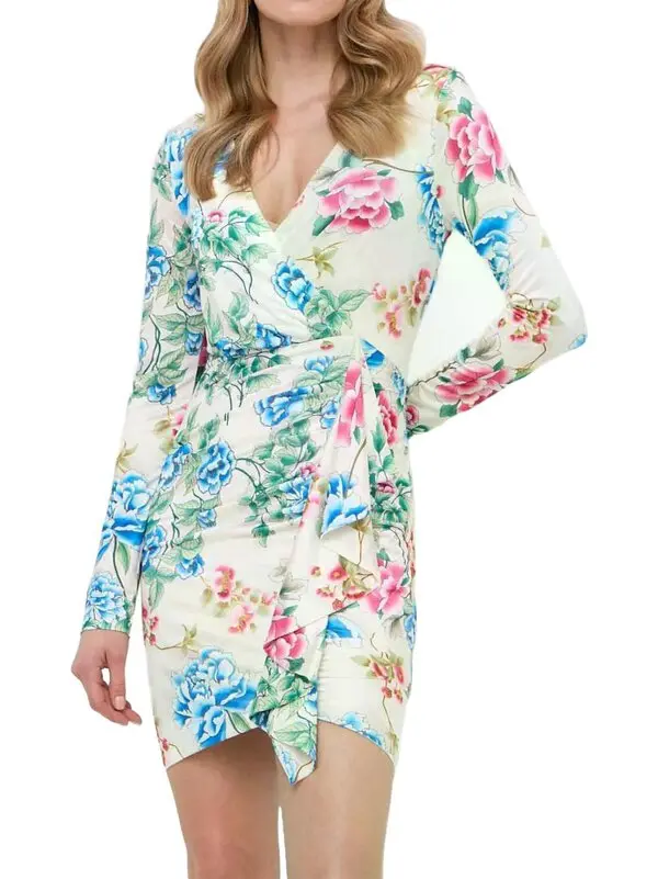 Guess Floral-print Wrap Mini Dress - Neutrals