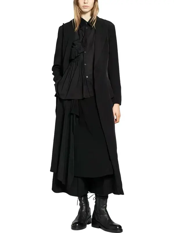 Yohji Yamamoto Lace-up Long Coat - Black
