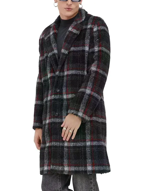 Hugo Boss Checked Buttoned Coat - Grey