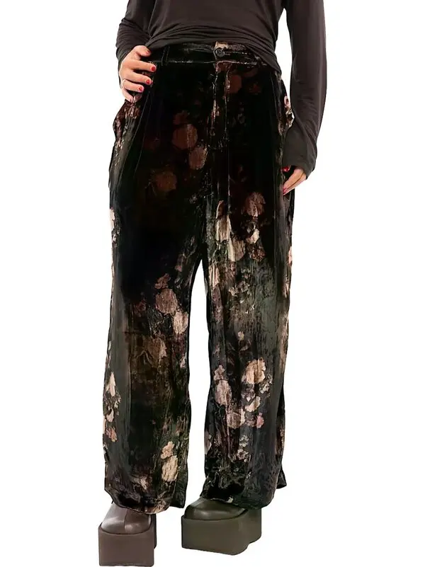 ALEKSANDR MANAMÏS Floral-pattern Velvet Trousers - Green