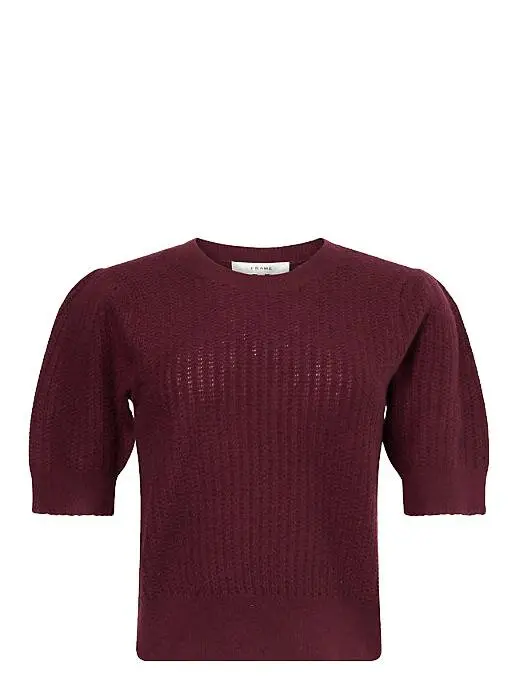 FRAME Chain Pointelle Short-sleeve Cashmere Jumper - Cabernet