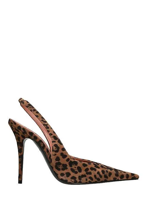 Amina Muaddi Anok 105 Leopard Suede Slingback Heels - Brown/oth