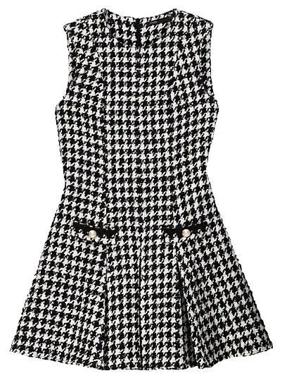 Maje Houndstooth Flared Tweed Mini Dress - Black / White