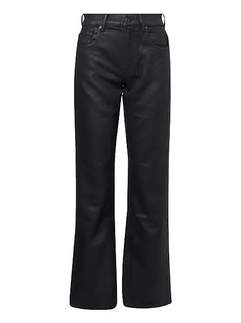 7 For All Mankind Tess Wide-leg Coated-denim Trousers - Blackcat