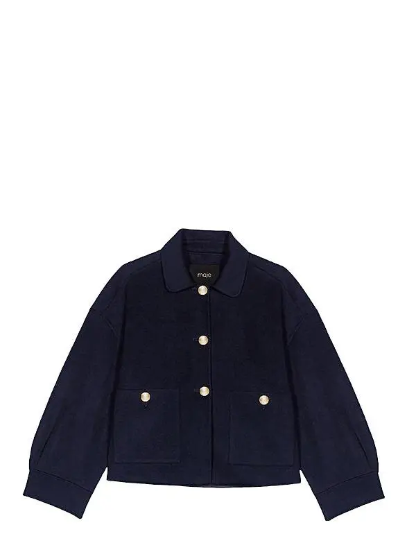 Maje Cropped Button-down Wool-blend Jacket - Navy