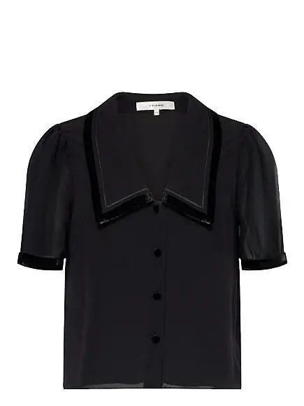 FRAME The Velvet Trim Sailor Silk Blouse - Black