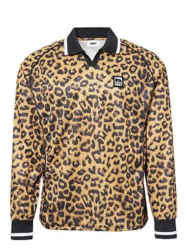 Obey Sports Animal-print Woven Polo Shirt - Leopard